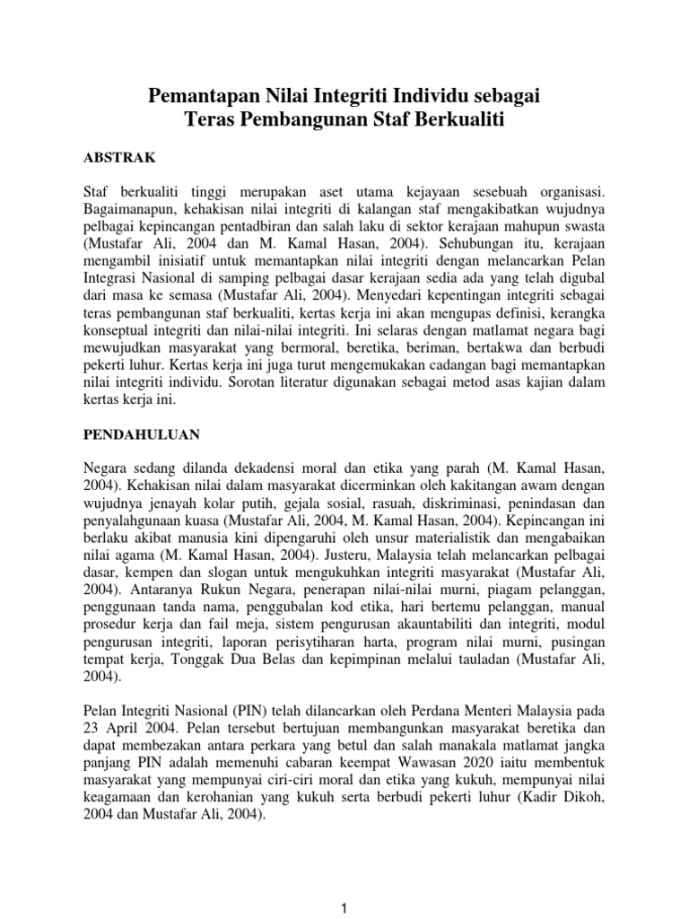 Pemantapan Nilai Integriti | PDF