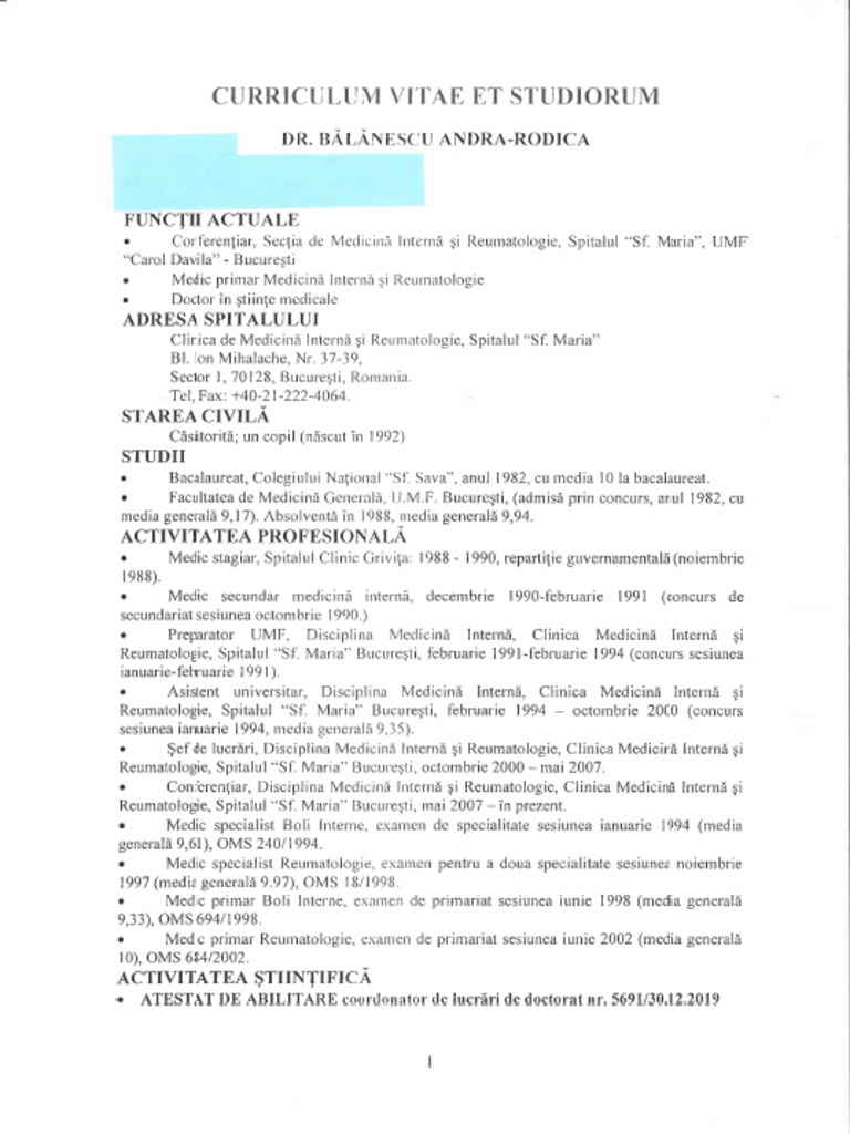 CV Plan Management DR Balanescu Andra Rodica | PDF