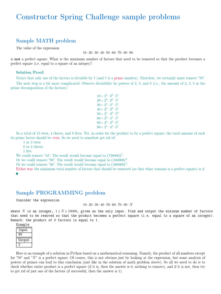 Constructor Spring Challenge - Sample Problems | PDF | Multiplication ...