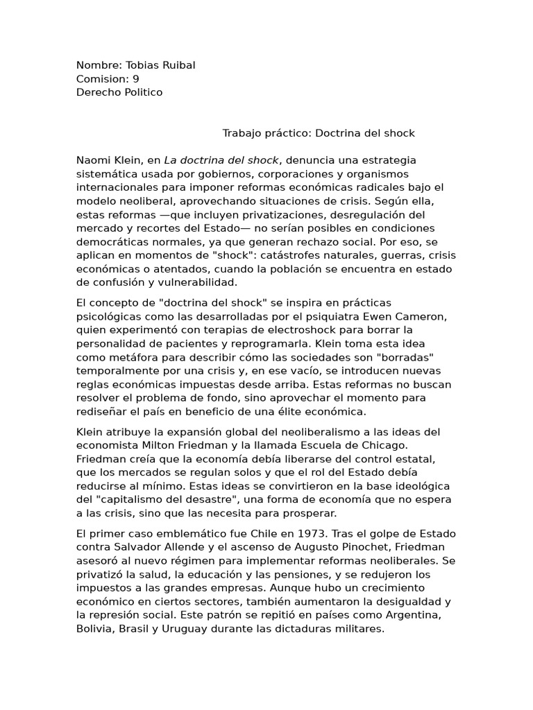 Doctrina de Shock | PDF | Neoliberalismo | Milton Friedman