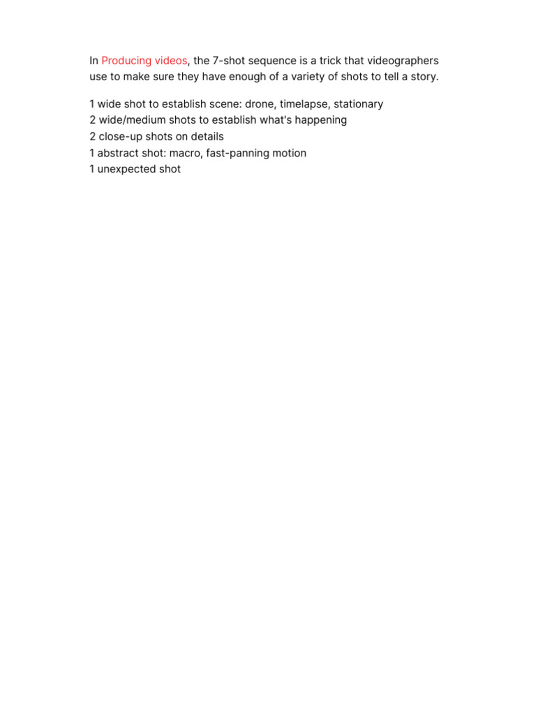 7-Shot Sequence for Video Production | PDF