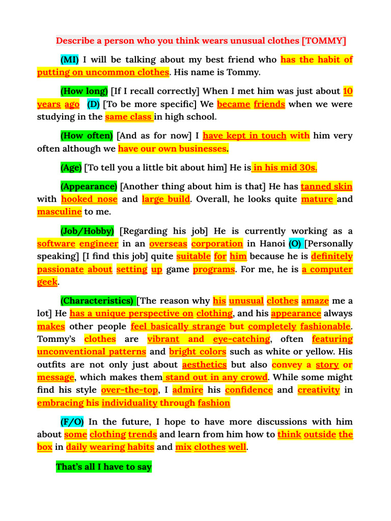 Practice Speaking Part 2 | PDF | Clothing