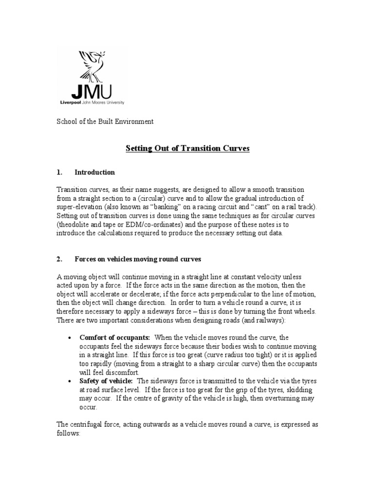 Setting Out of Transition Curves | PDF | Acceleration | Angle