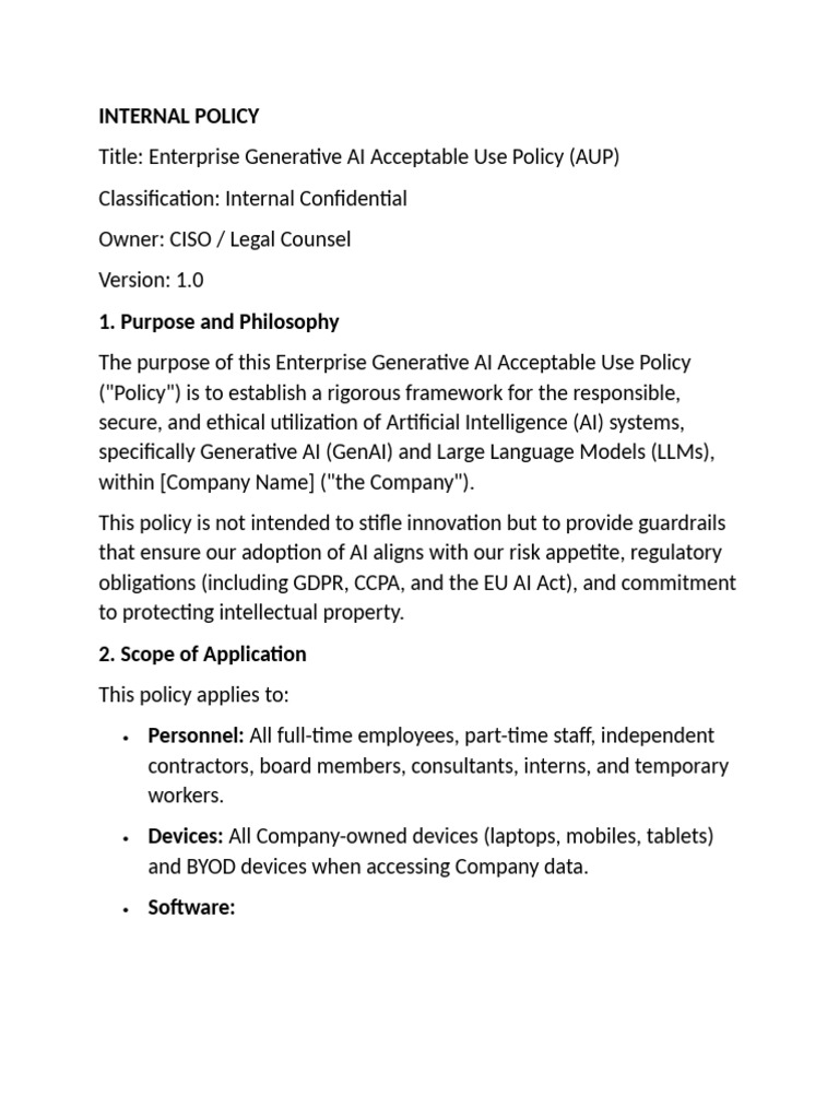 Internal Policy Sample1 | PDF | Artificial Intelligence | Intelligence ...