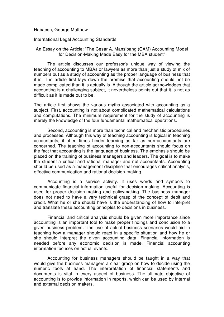 Accounting Essay 2 | PDF | Critical Thinking | Accounting