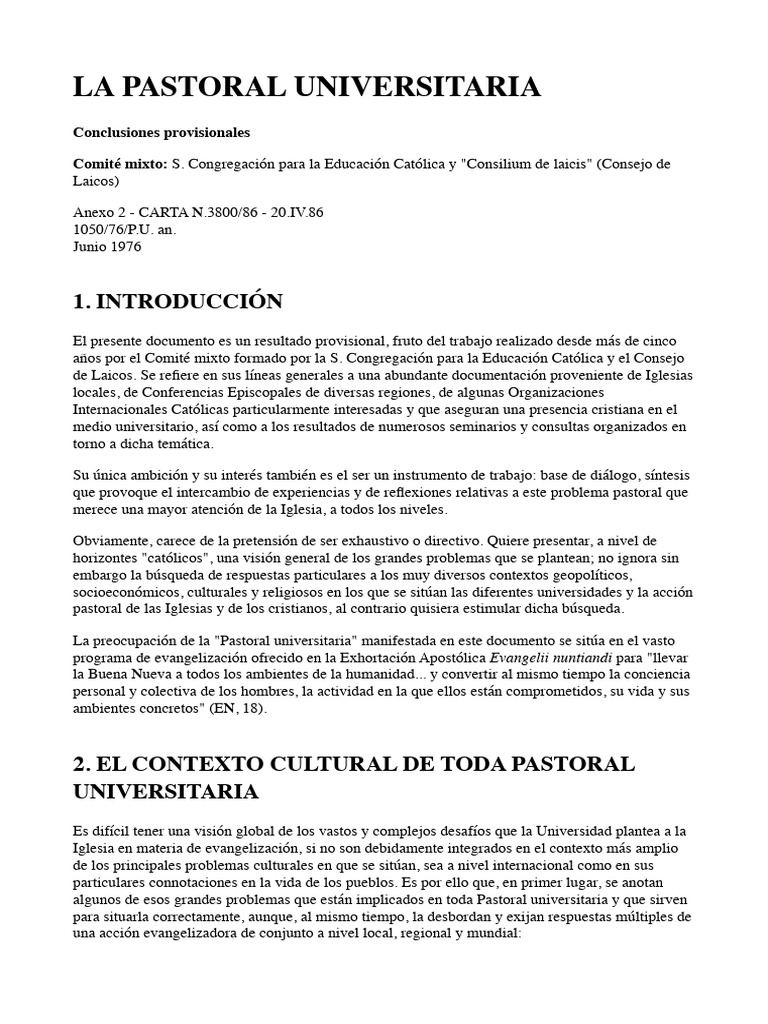 1LA PASTORAL UNIVERSITARIA Conclusiones provisionales Comité mixto- S ...