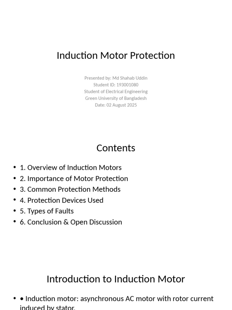 Induction Motor Protection Presentation | PDF