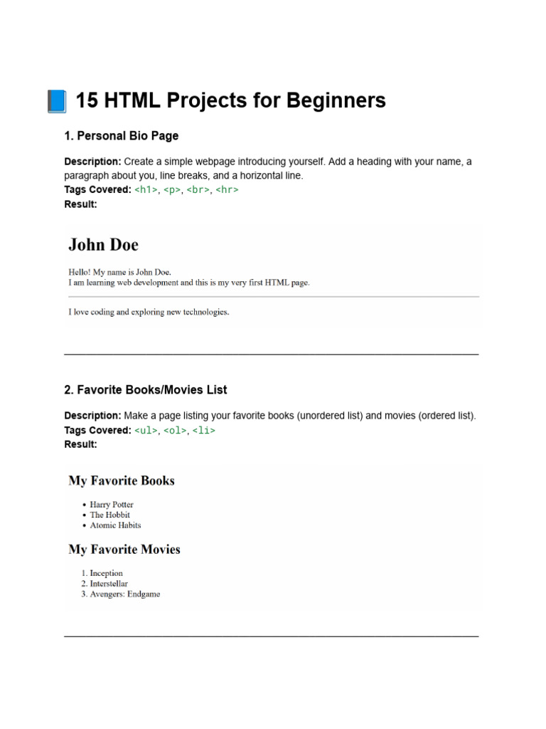 15 HTML Projects for Beginners | PDF | Html Element | Html