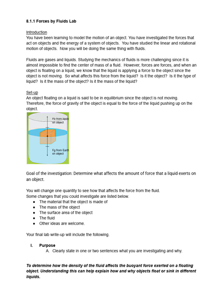 8.1.1 Forces by Fluids Lab | PDF | Force | Buoyancy