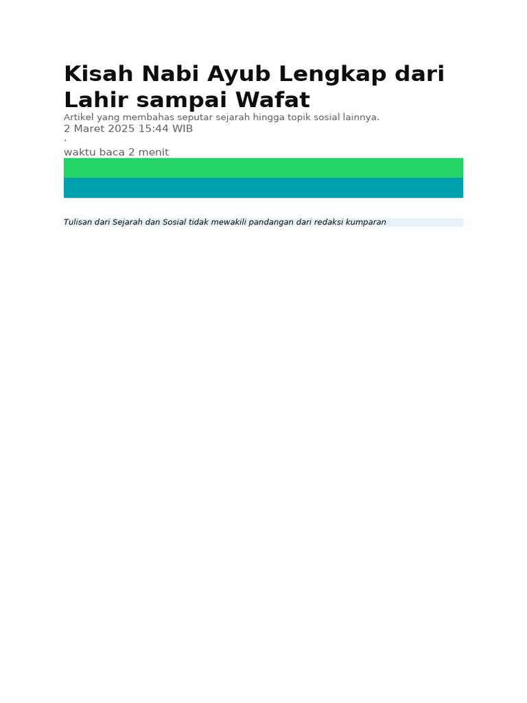 Kisah Nabi Ayub: Kesabaran dan Iman | PDF