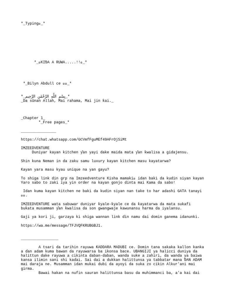 Kida a Ruwa Book 1 Complete Hausa Novel by Buloga.com.Ng | PDF