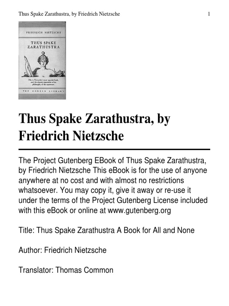 Thus Spake Zarathustra | PDF | Thus Spoke Zarathustra | Friedrich Nietzsche
