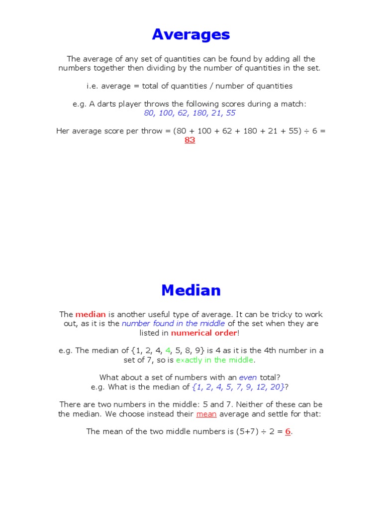 Calculate Averages Easily with Mean, Median & Mode | PDF | Fraction ...