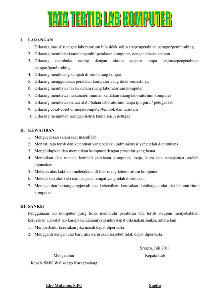 Tata Tertib Lab Komputer | PDF | Griya & Taman