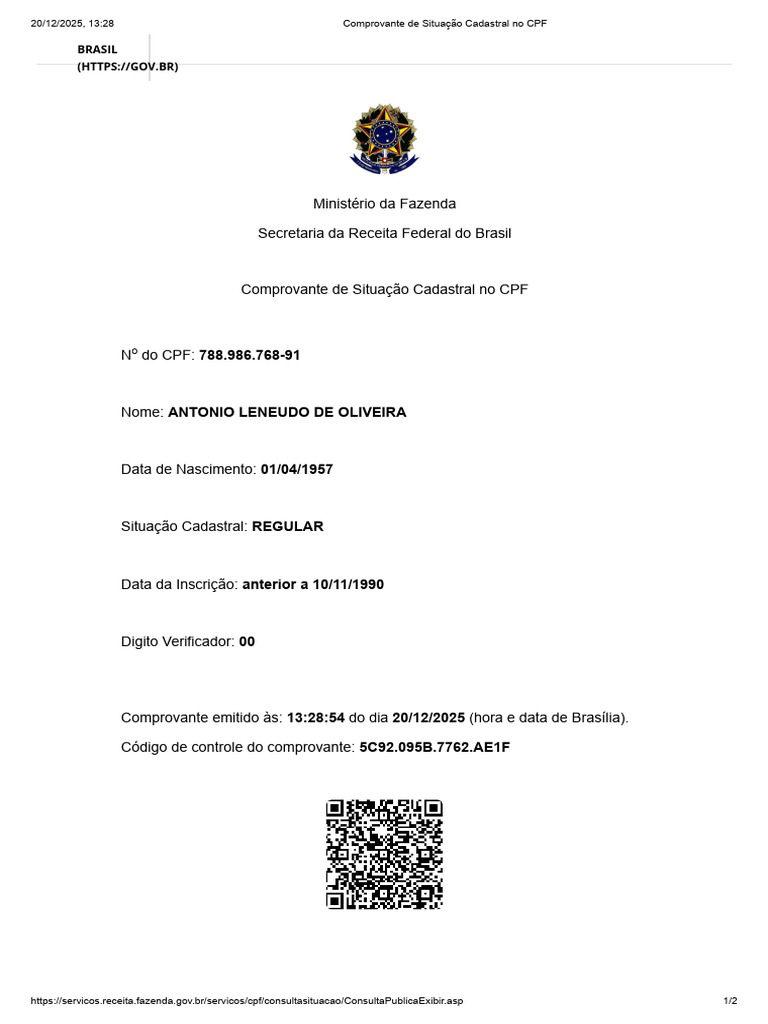 Comprovante de Situação Cadastral CPF | PDF