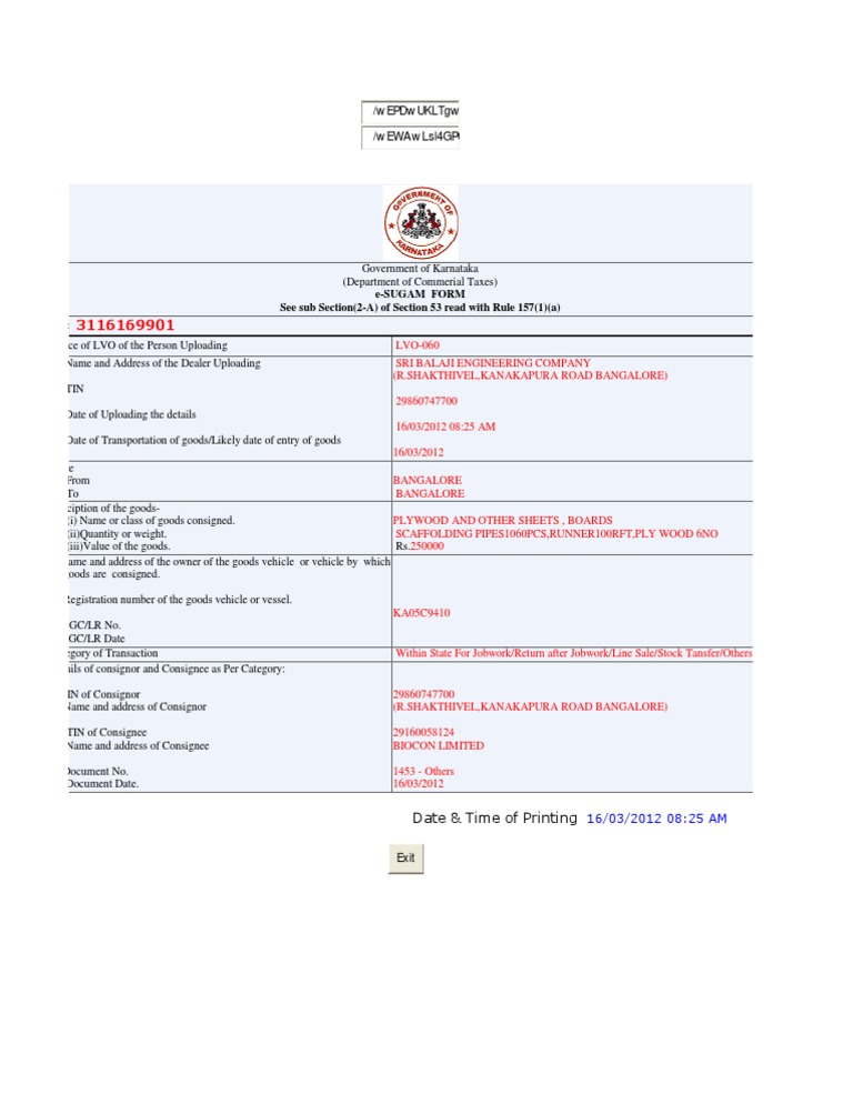 Sl. No:: E-Sugam Form See Sub Section (2-A) of Section 53 Read With ...