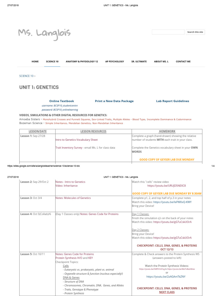 Genetics Unit Overview for Science 10 | PDF | Gene | Genetics