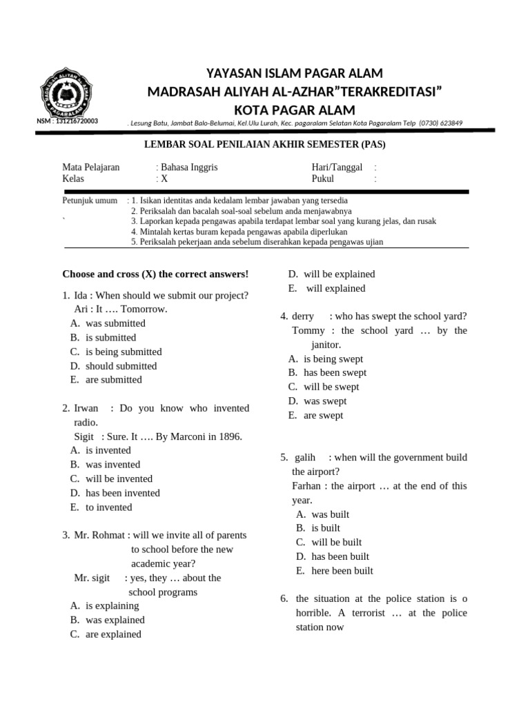 English Final Exam Questions for X Class | PDF
