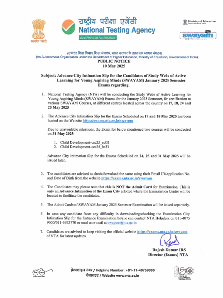 Public Notice Advance City Intimation Swayam 2025 | PDF
