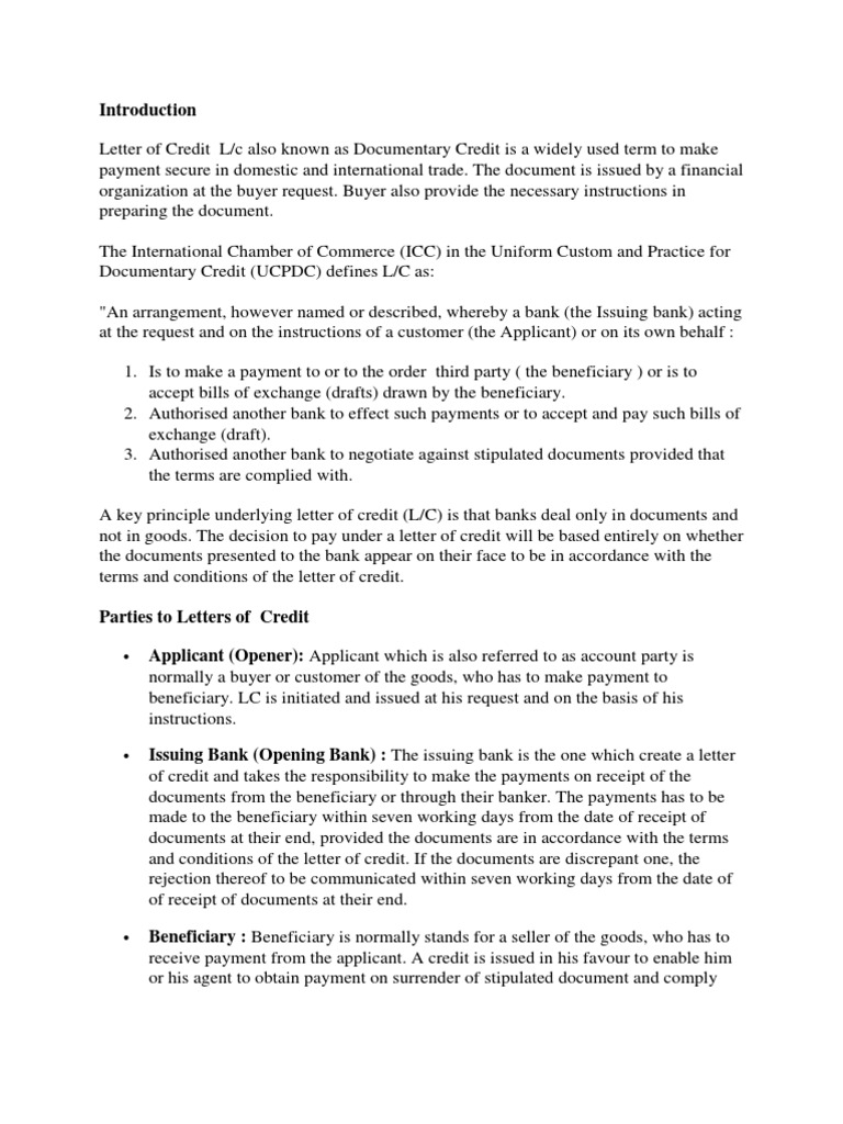 Letter of Credits Doc | Letter Of Credit | Money