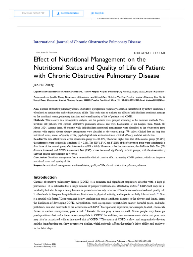 (PDF) Effect of Nutritional Management on the Nutritional Status and ...