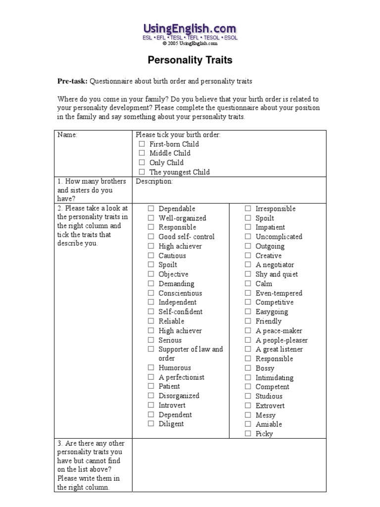 Personality Traits | PDF | Self-Improvement