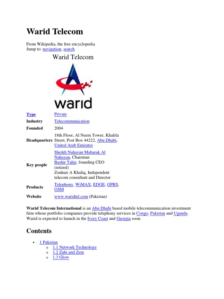 Warid Telecom | PDF | Telecommunications | Business (General)