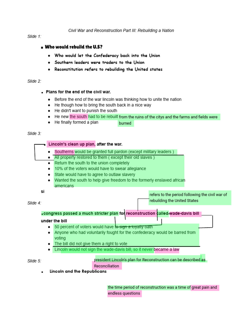 Civil War Reconstruction Strategies Explained | PDF | Reconstruction ...