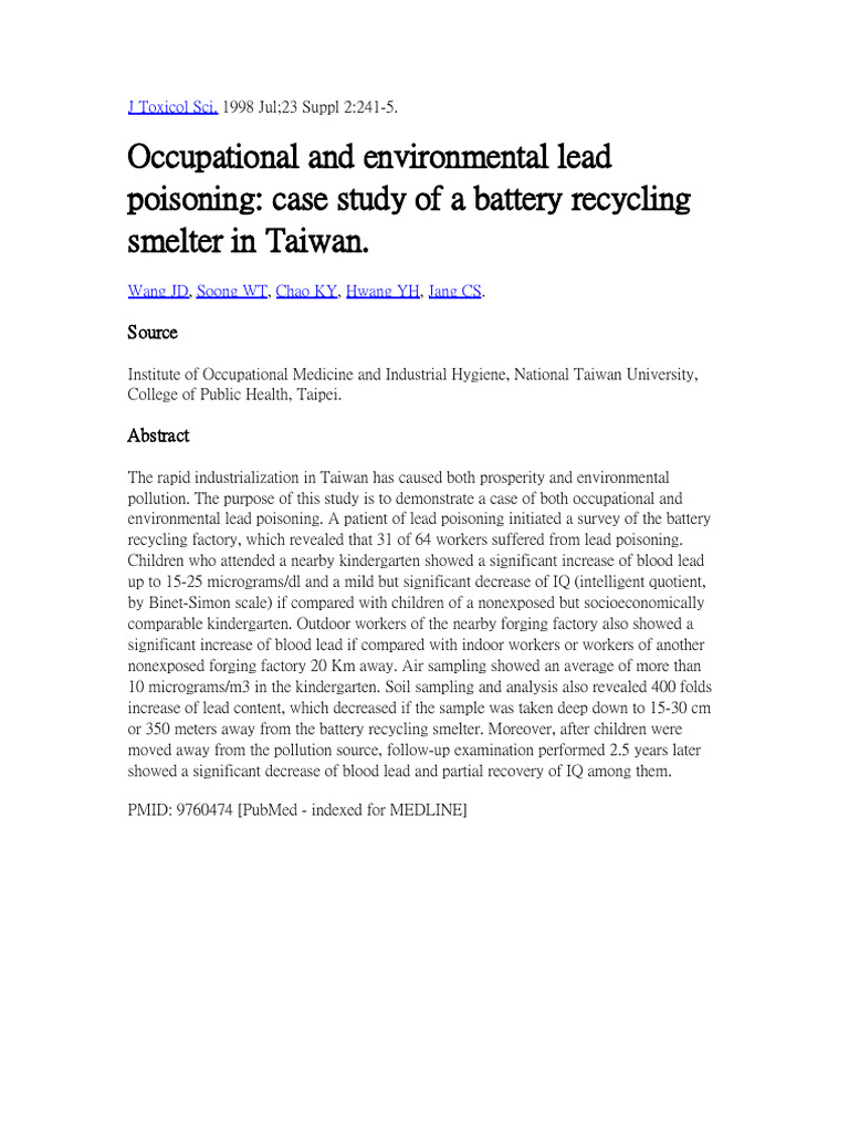 Lead Poisoning Case Study in Taiwan | PDF