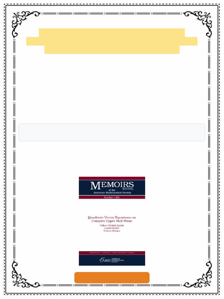 Quadratic Vector Equations on Complex Upper Half Plane 1st Edition ...