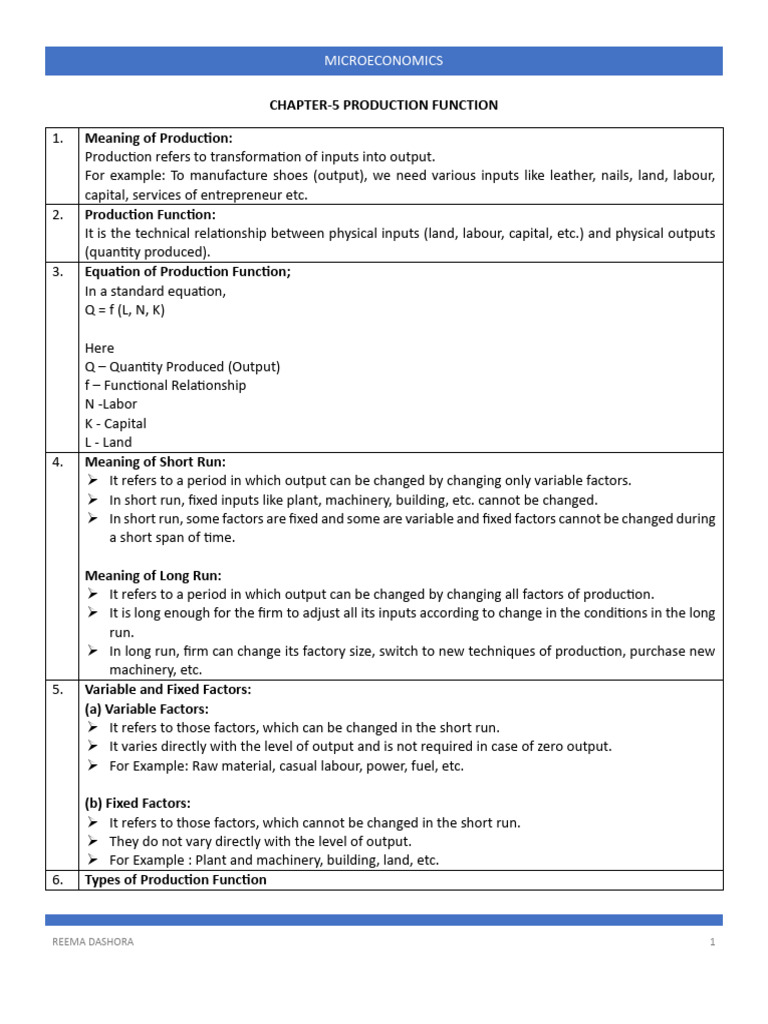Production Function in Microeconomics | PDF | Production Function ...