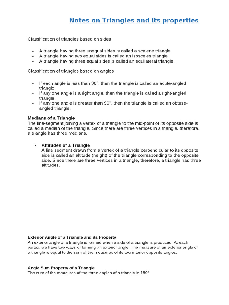 Notes on Triangles and Its Properties | PDF | Triangle | Polytopes