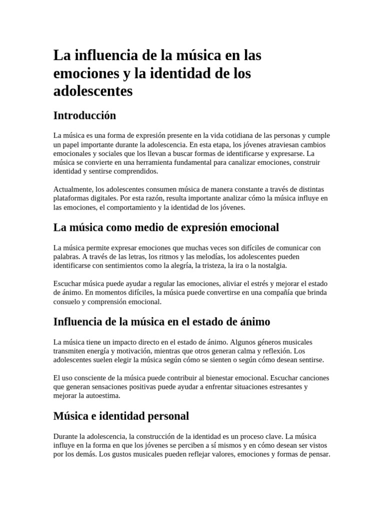La Influencia de La Música en Las Emociones y La Identidad de Los ...