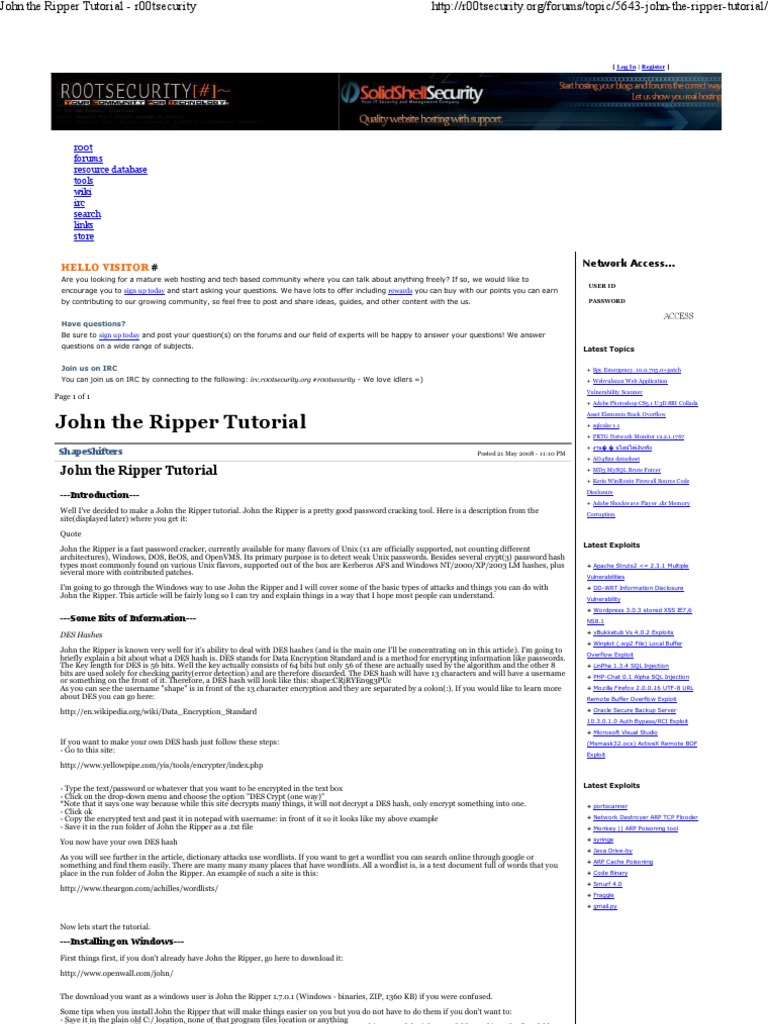 John The Ripper Tutorial - ... | PDF | Password | Computer File