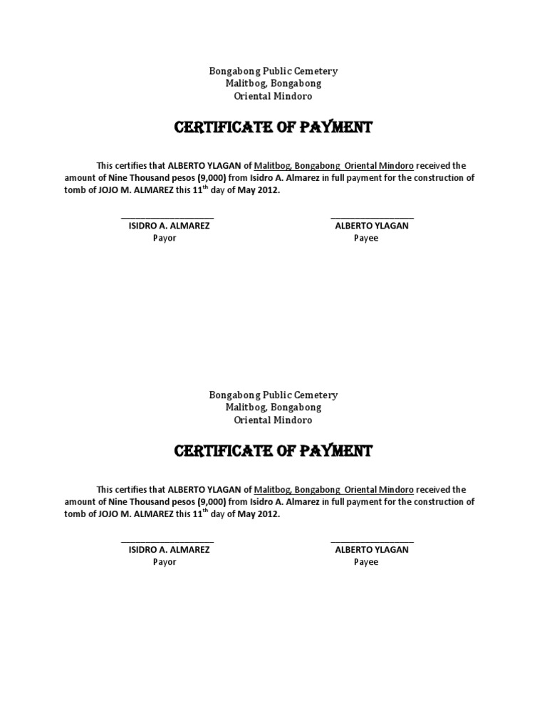 Payment Certificate for Tomb Construction | PDF | Sports & Recreation