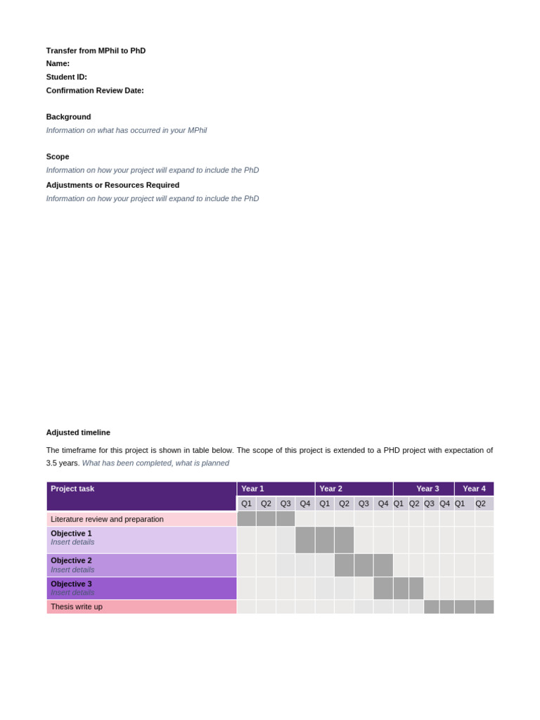 MPhil to PhD Transfer Plan Guide | PDF