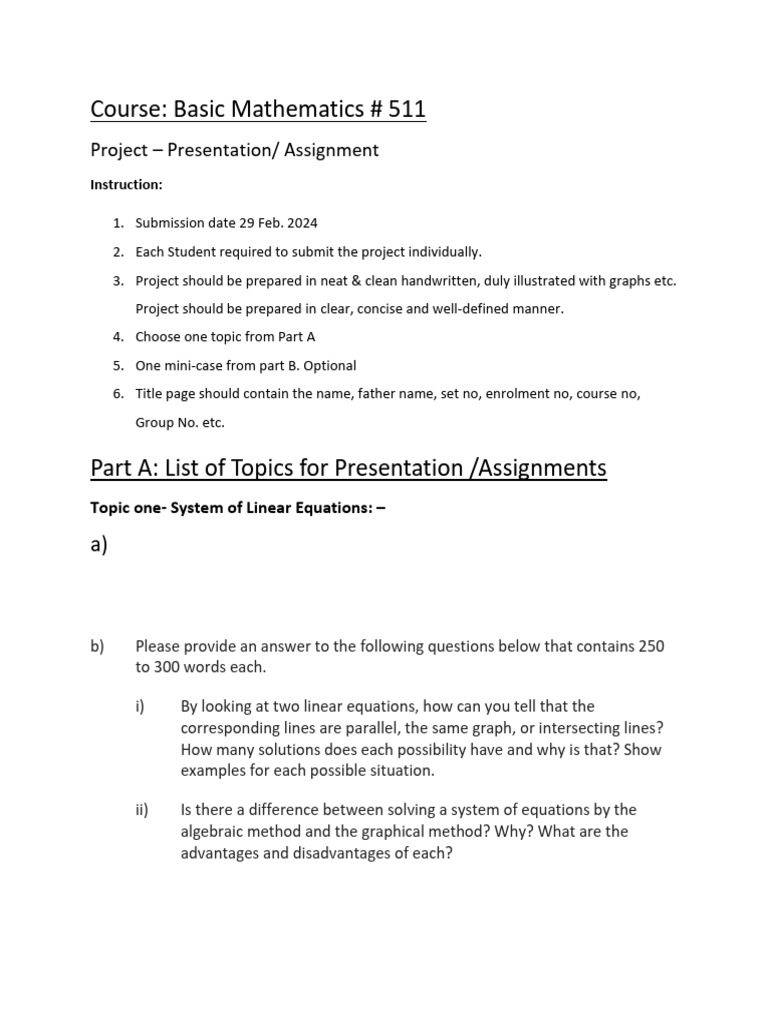 Basic Mathematics Project Guidelines | PDF | Equations | Derivative