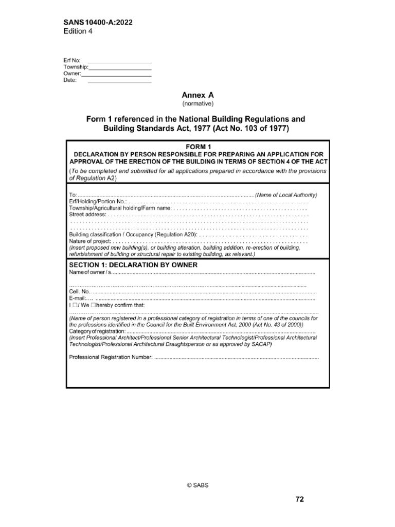 Form SANS10400 Edition A Forms 1 4 | PDF
