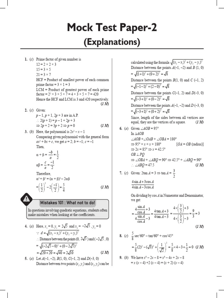 Mock Test PAPER-2 Solution Mathematics | PDF | Number Theory ...