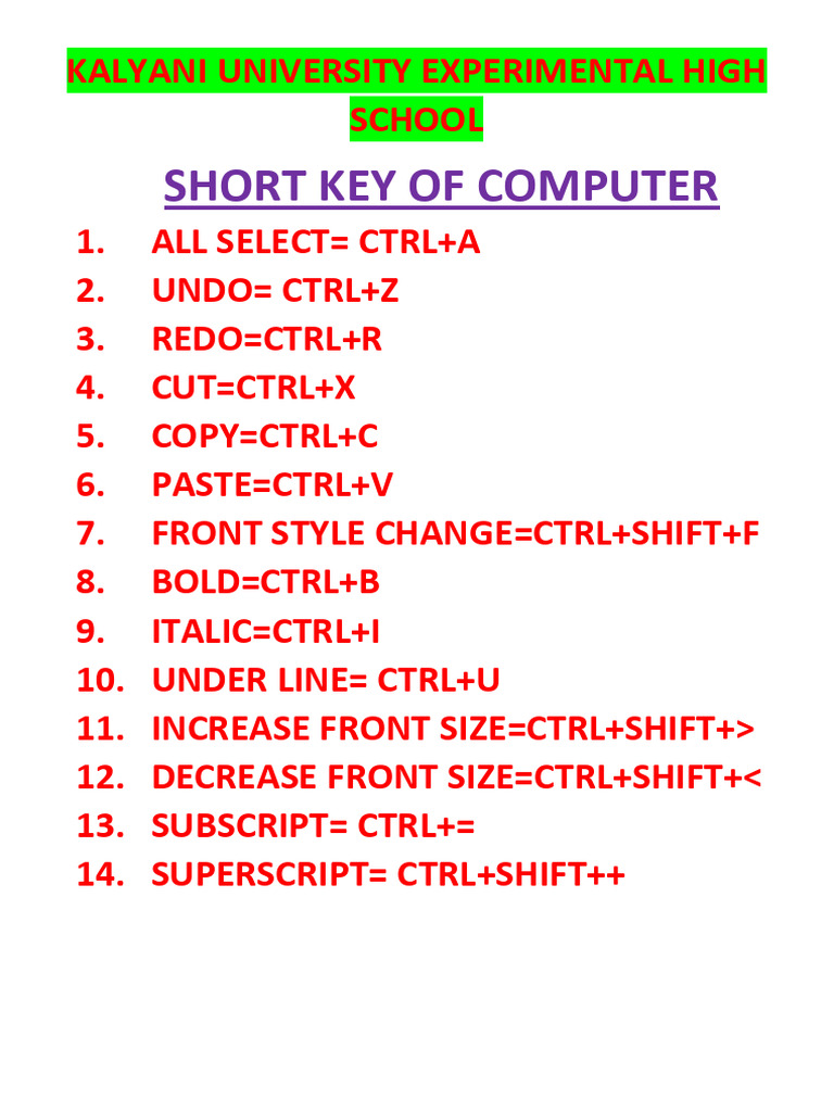 Short Key For Ms Word (Home) | PDF