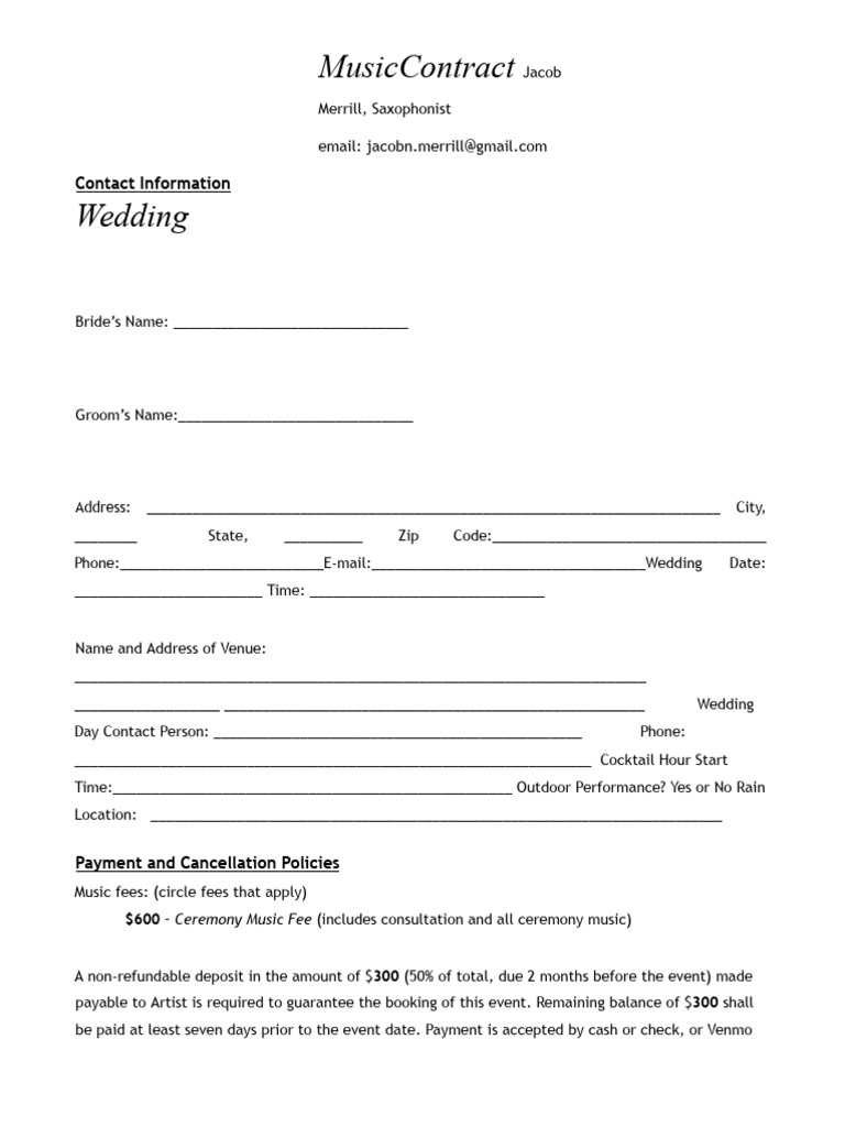 Wedding Band Contract | PDF
