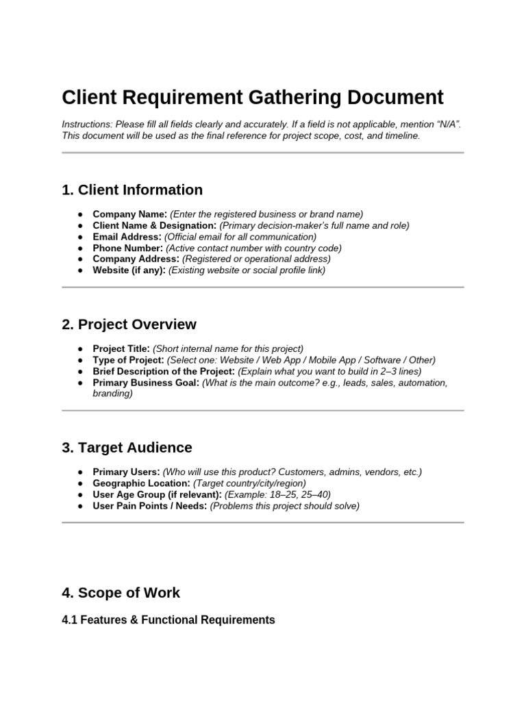 Client Requirement Gathering Template | PDF | Search Engine ...