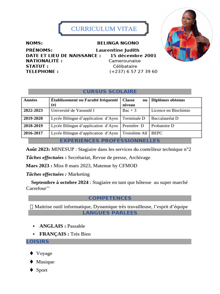 CV de Laurentine Judith Belinga Ngono | PDF