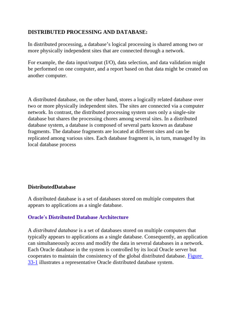 Distributed Processing and Database - Dba | PDF | Databases | Client ...