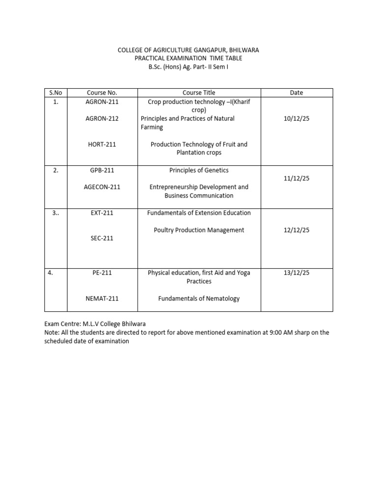 Practical Time Table - 2 | PDF
