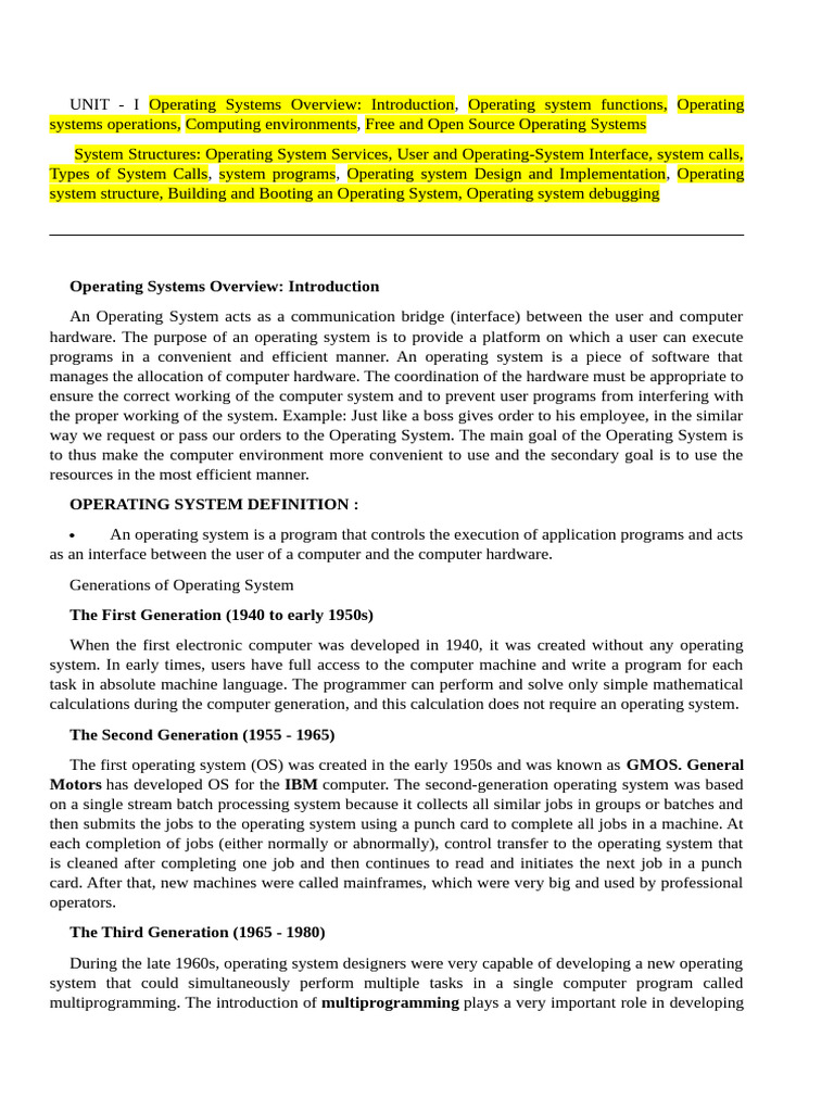 Overview of Operating Systems Functions | PDF | Operating System ...
