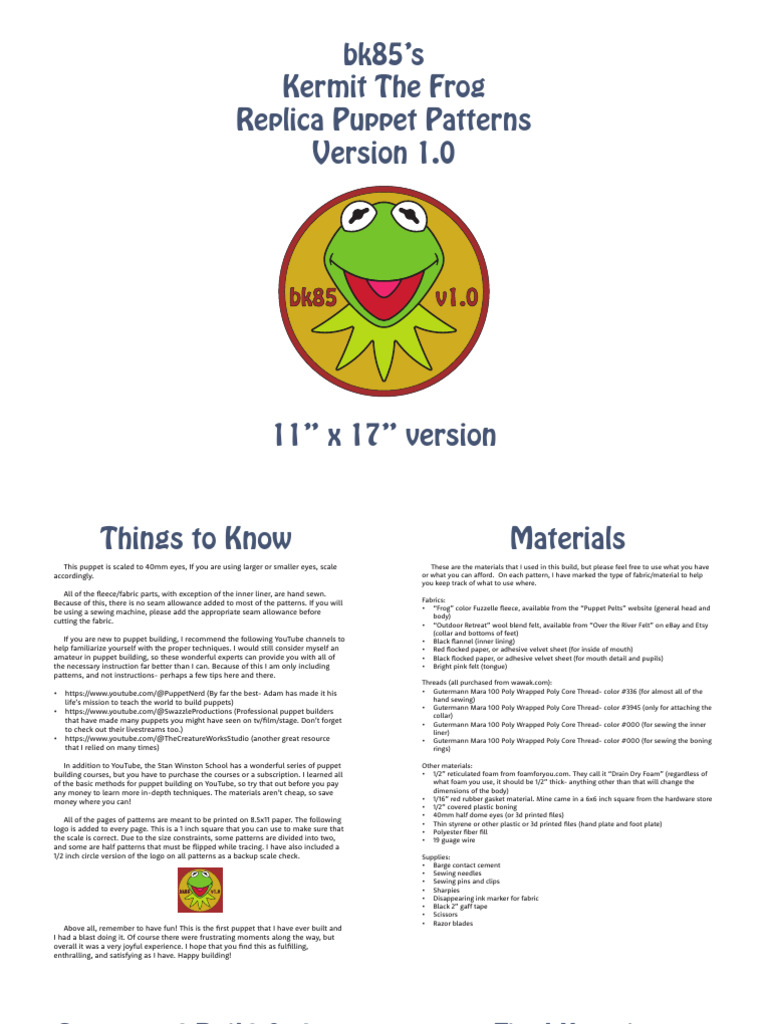 Kermit Puppet Patterns & Tips | PDF | Sewing | Seam (Sewing)