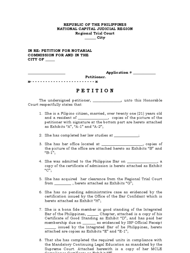 Petition For Notarial Commission Template | PDF | Notary Public ...