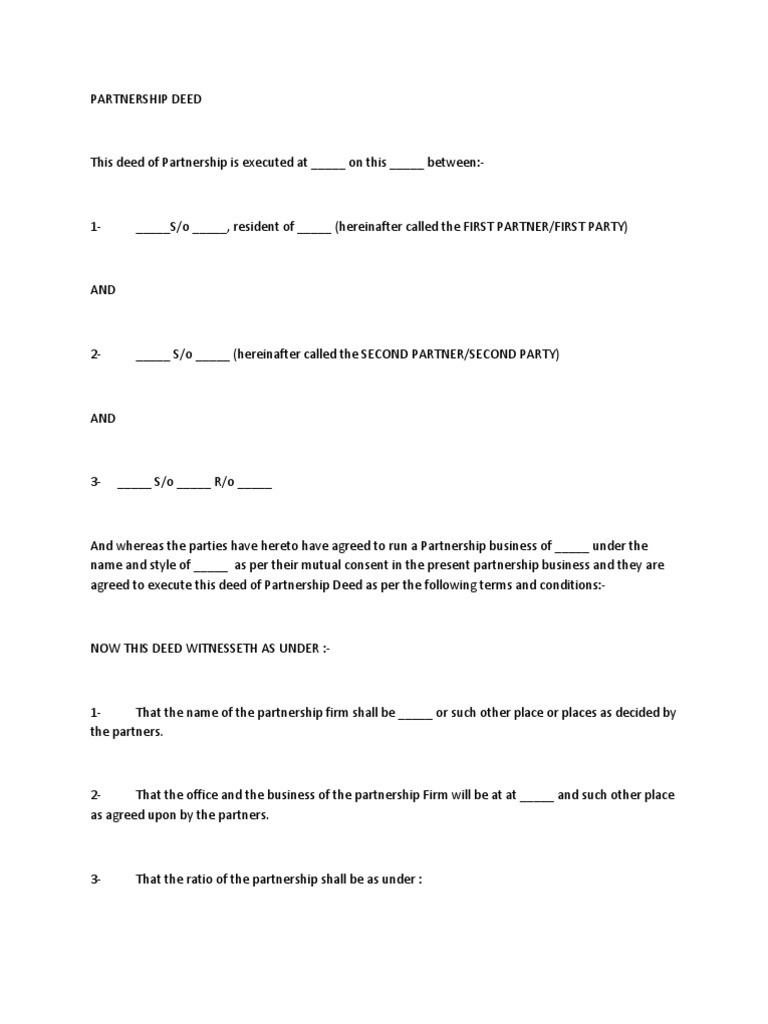 Partnership Deed | Download Free PDF | Partnership | Money