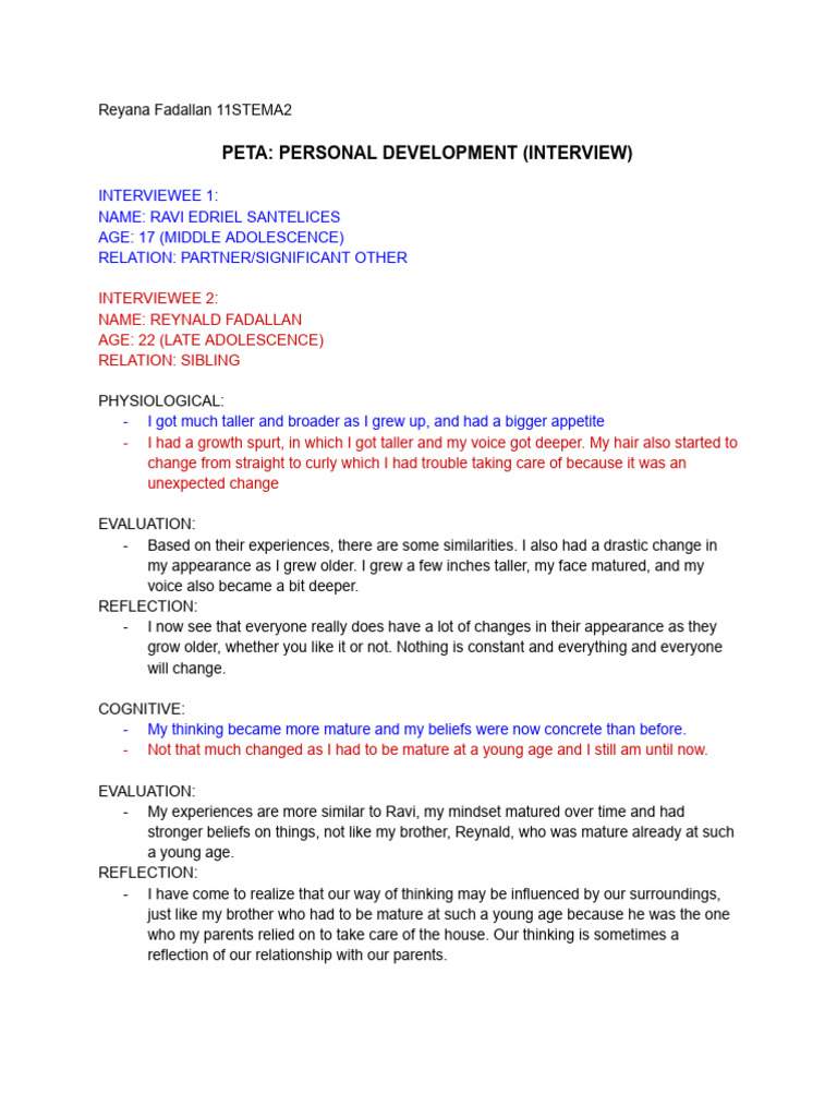 Personal Development Interview Insights | PDF | Adolescence | Anger